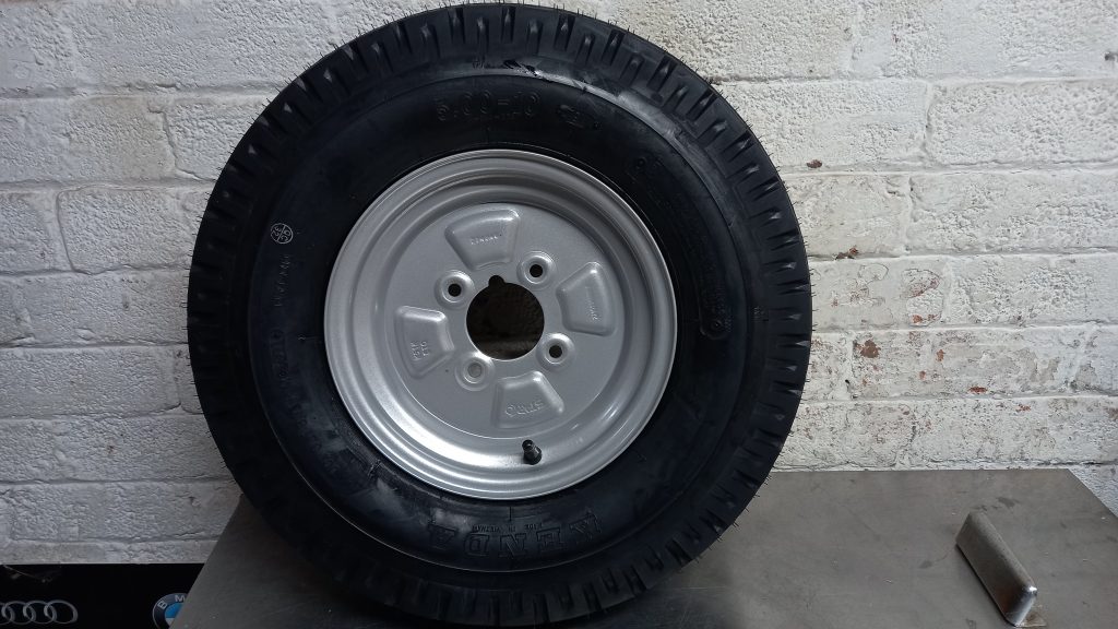 10 inch Trailer wheel and 500/10 6Ply crossply Tyre 4 inch PCD fits ...