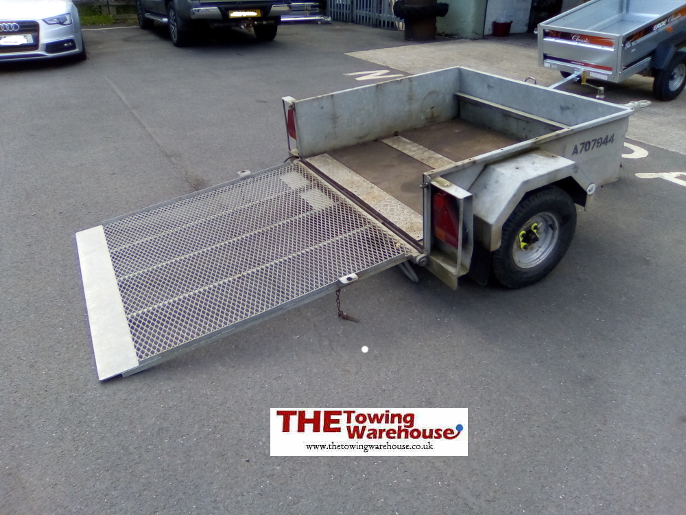 Small, galvanised trailer 750kg 4’Long 4’5” wide with ramp tailgate ...